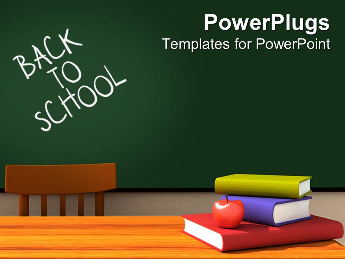 PowerPoint Template Back To School Classroom With Chalkboard And Desk With Books And Apple And 